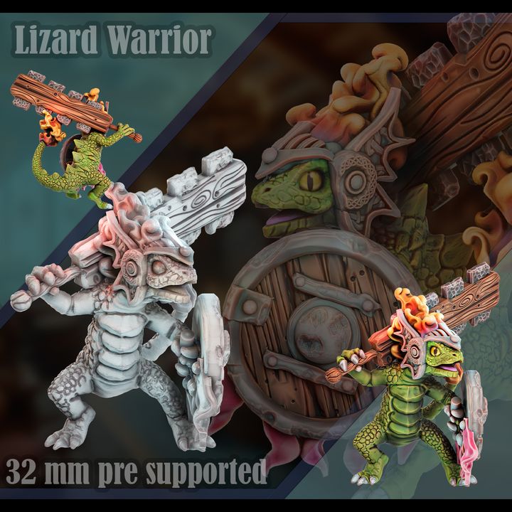 3D Printable Lizard Warrior by Tainted Saint Miniatures